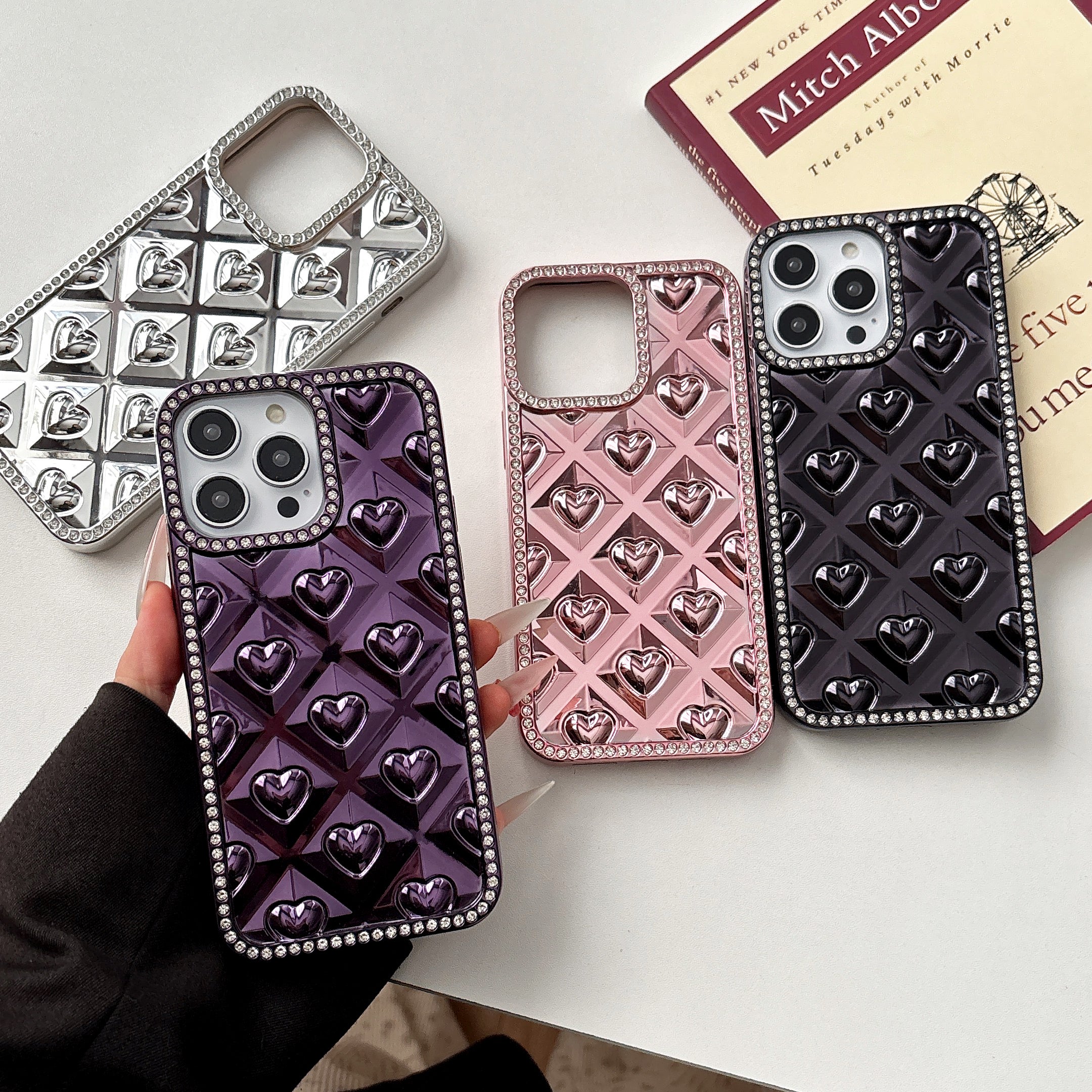 Luxury 3D Heart iPhone Cases with Crystal Border – Kalakaar Indiaa