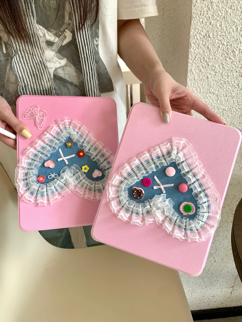 Cute Pink iPad Case with Heart Lace Design – Floral Stand Case ...