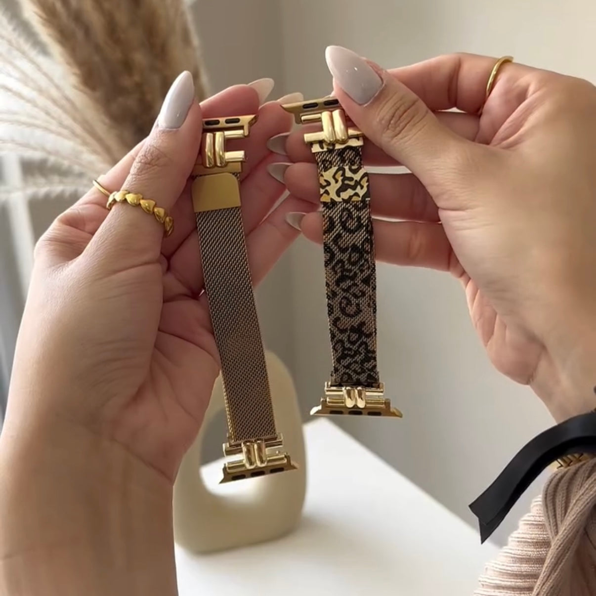 Luxury Gold Magnetic iWatch Bands – Leopard Print & Mesh Milanese Stra ...