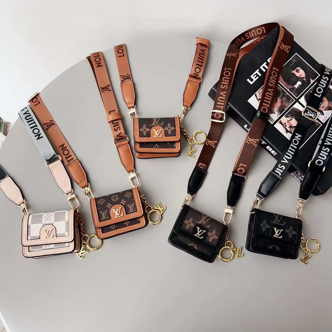 Designer Leather Embossed Monogram Airpod Case With Sling Strap ...