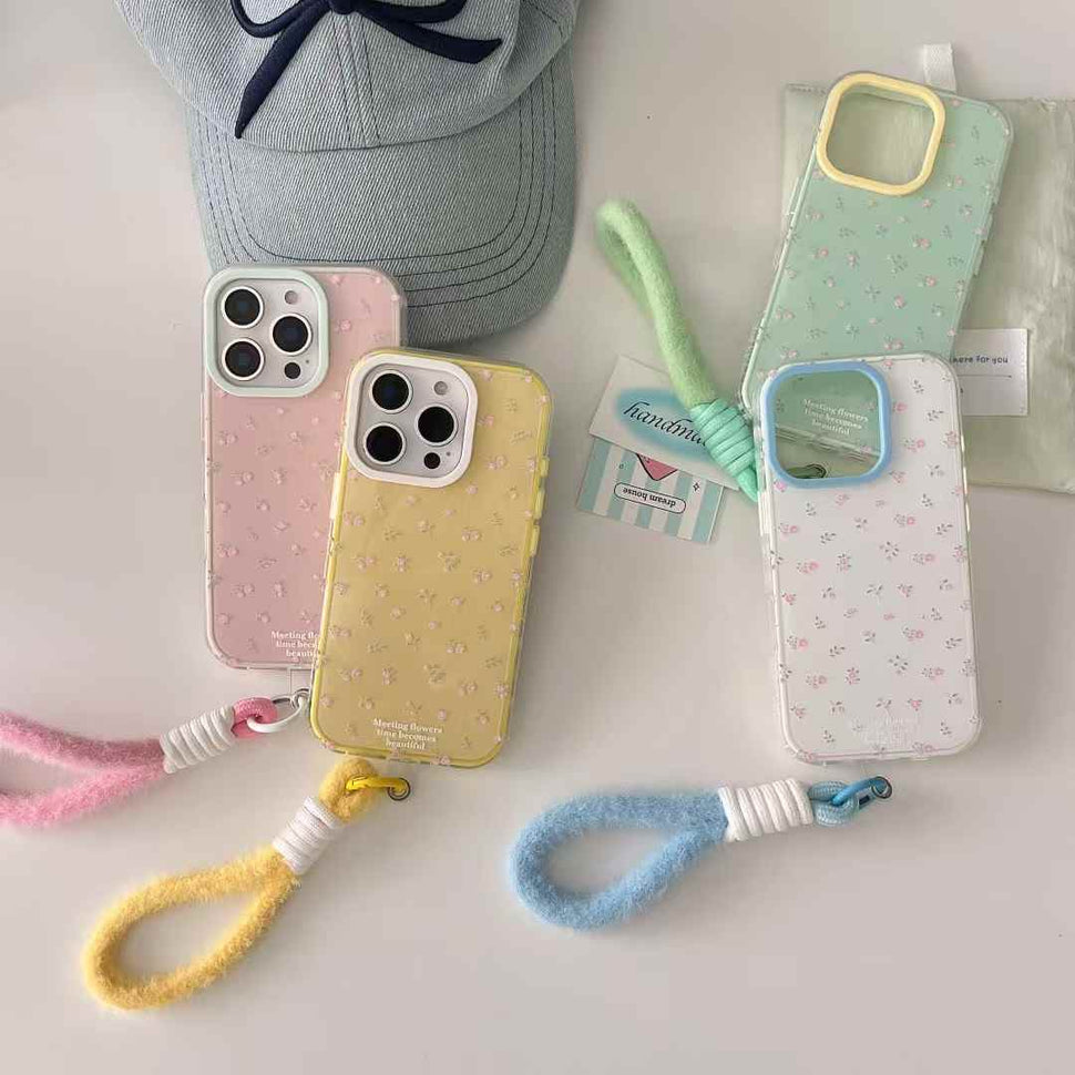 Floral Pattern Silicon Case For iPhone With Plush Rope Holder ...