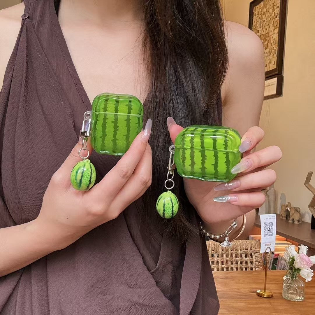 Watermelon AirPods Case – Cute 3D Fruit Design with Mini Melon Charm ...