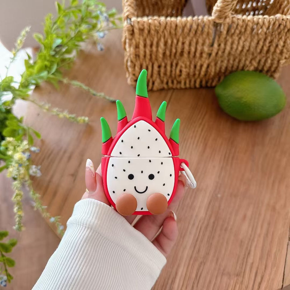 Cute Dragon Fruit AirPods Case – 3D Cartoon Fruit Design with Keychain ...