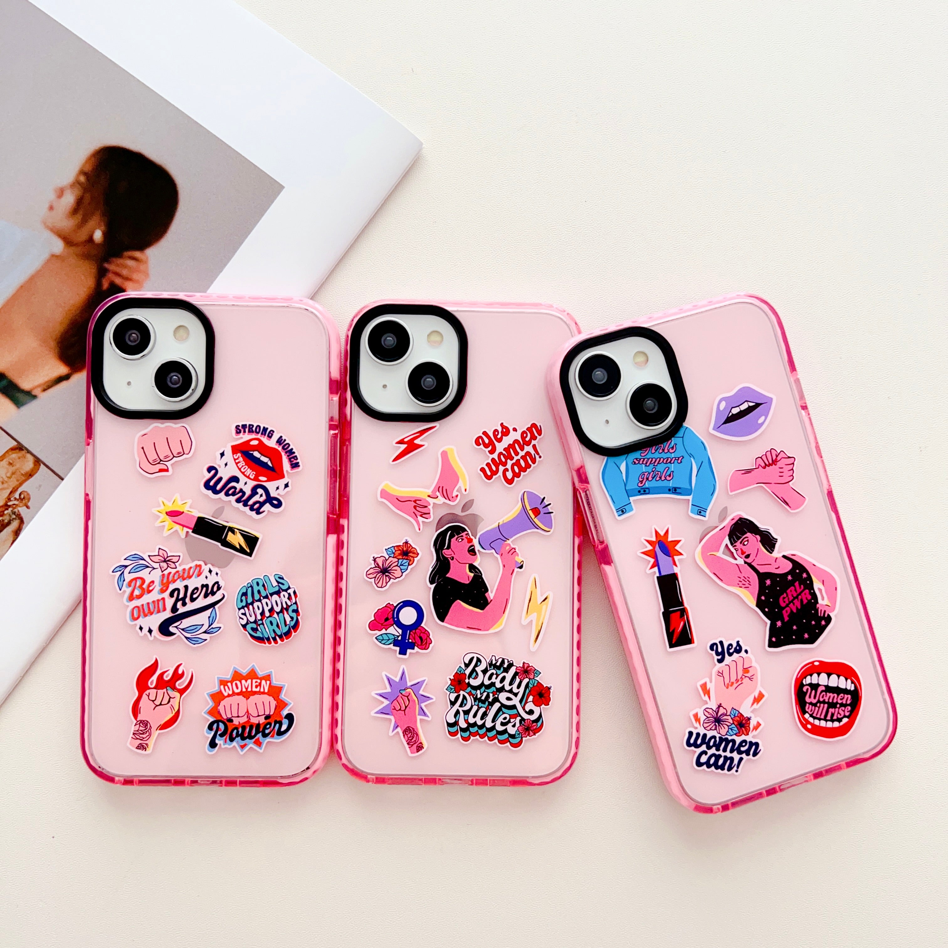 Women Can ! Assorted Stickers Designer Impact Proof Silicon Phone Case ...