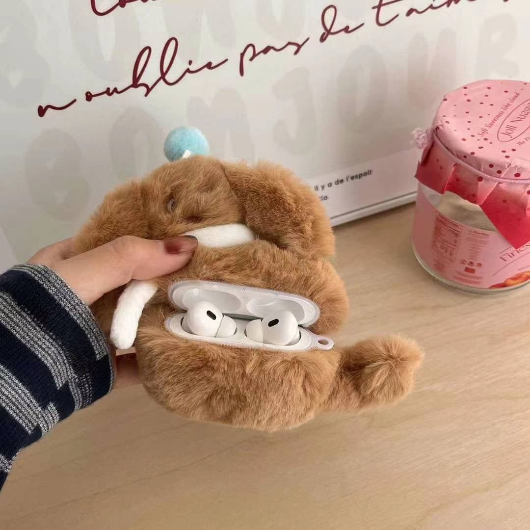 Cute Plush Brown Dog Style Airpod Case With Tail – Kalakaar Indiaa