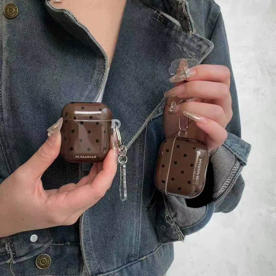 Brown Gradient Polka Dots Silicon Airpod Case With Cute Puppy Charm ...