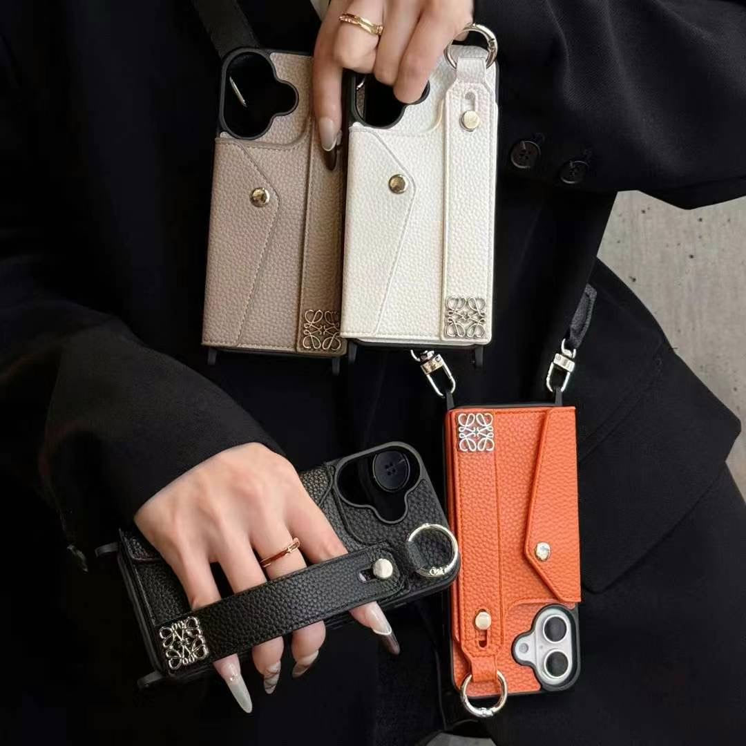 Luxury Branded Leather Wallet Case For iPhone With Holder And Sling ...