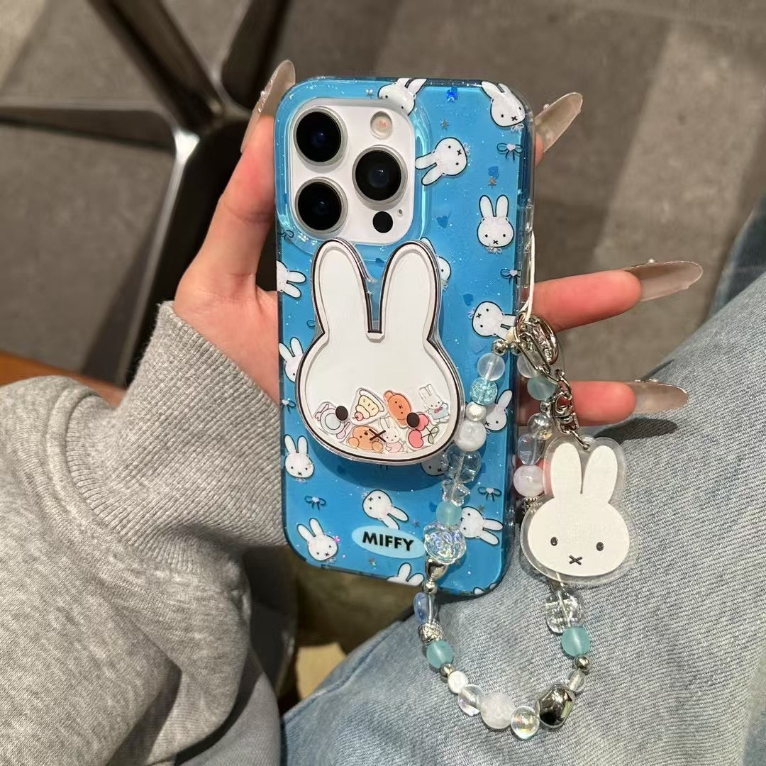 Bunny Pattern Silicon Case For iPhone With Bunny Holder With Bunny Cha ...