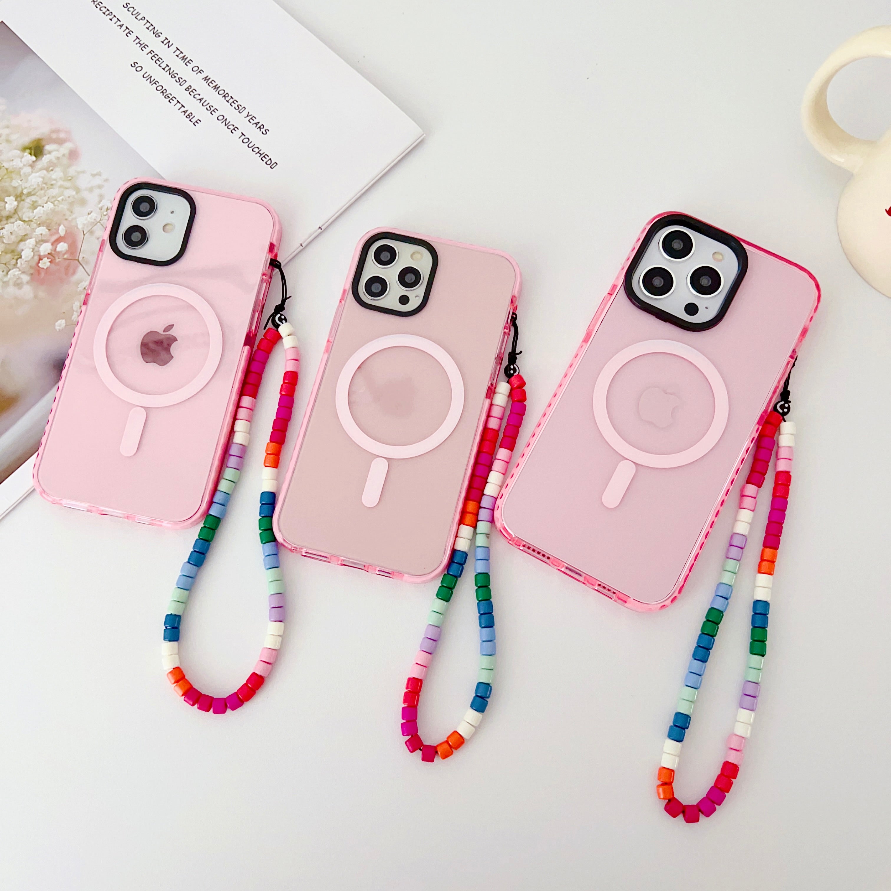 Pink Silicon Impact Case for iPhone With Magsafe And Pink Rainbow Char ...
