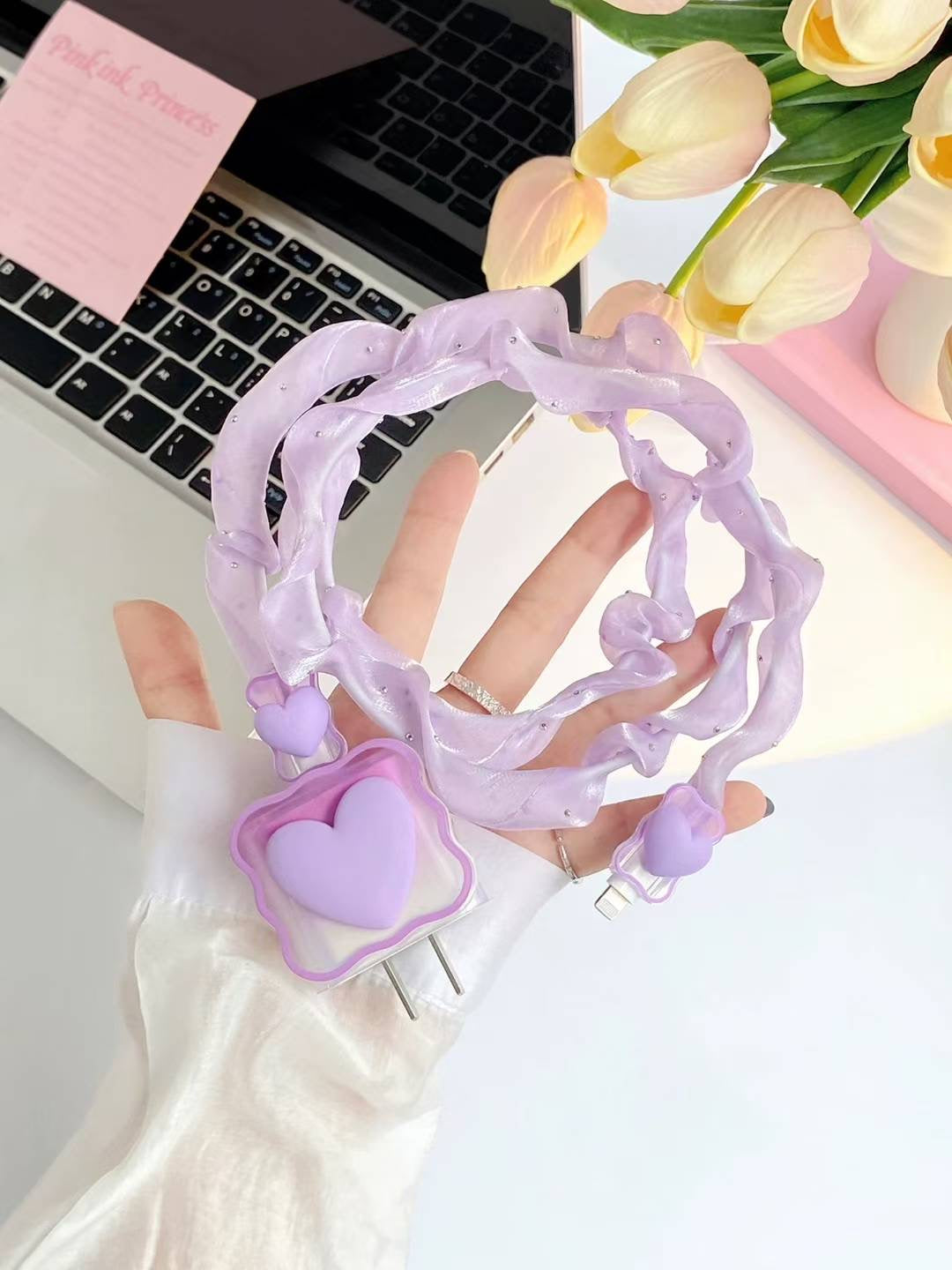 Wavy Heart Charm iPhone Charger Case with Ribbon Cable – Kalakaar Indiaa