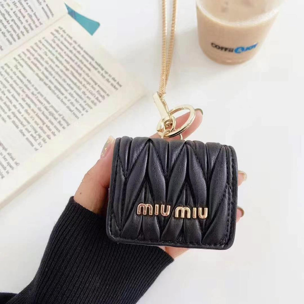 Luxury Branded Leather Case For Airpod With Chain – Kalakaar Indiaa