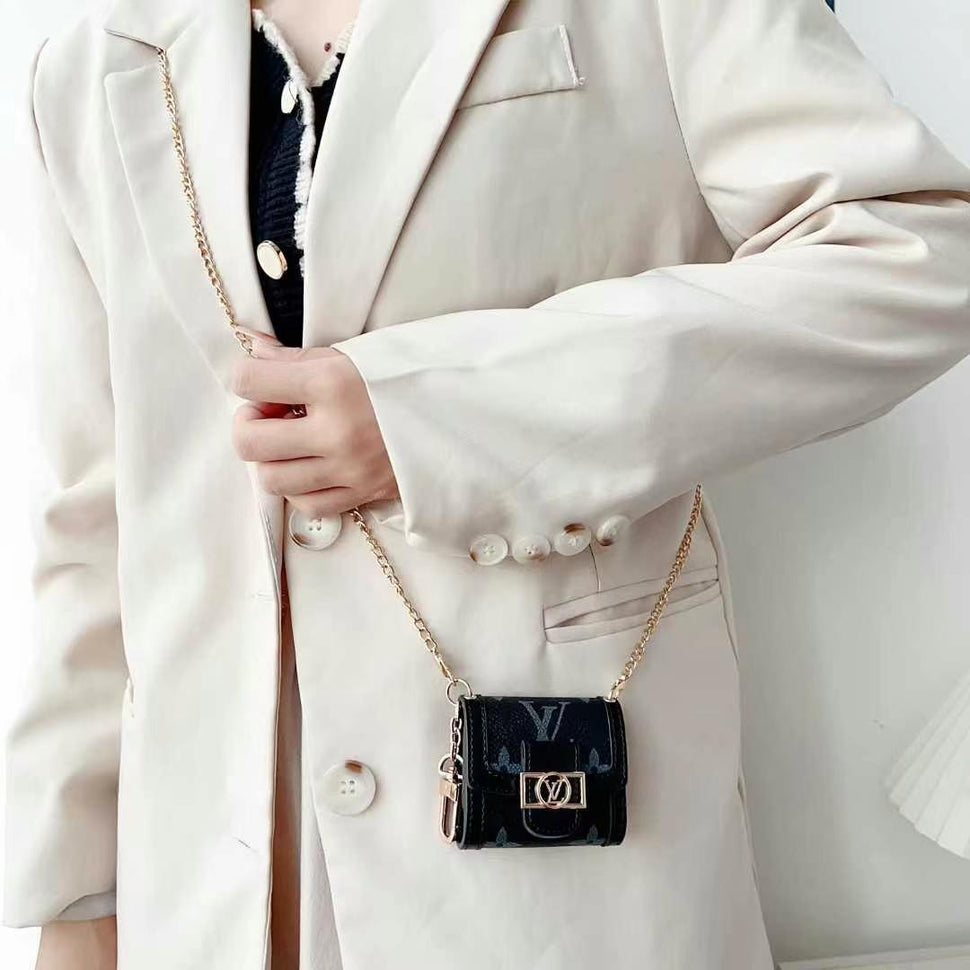 Luxury Branded Leather Case For Airpod With Chain 2 – Kalakaar Indiaa