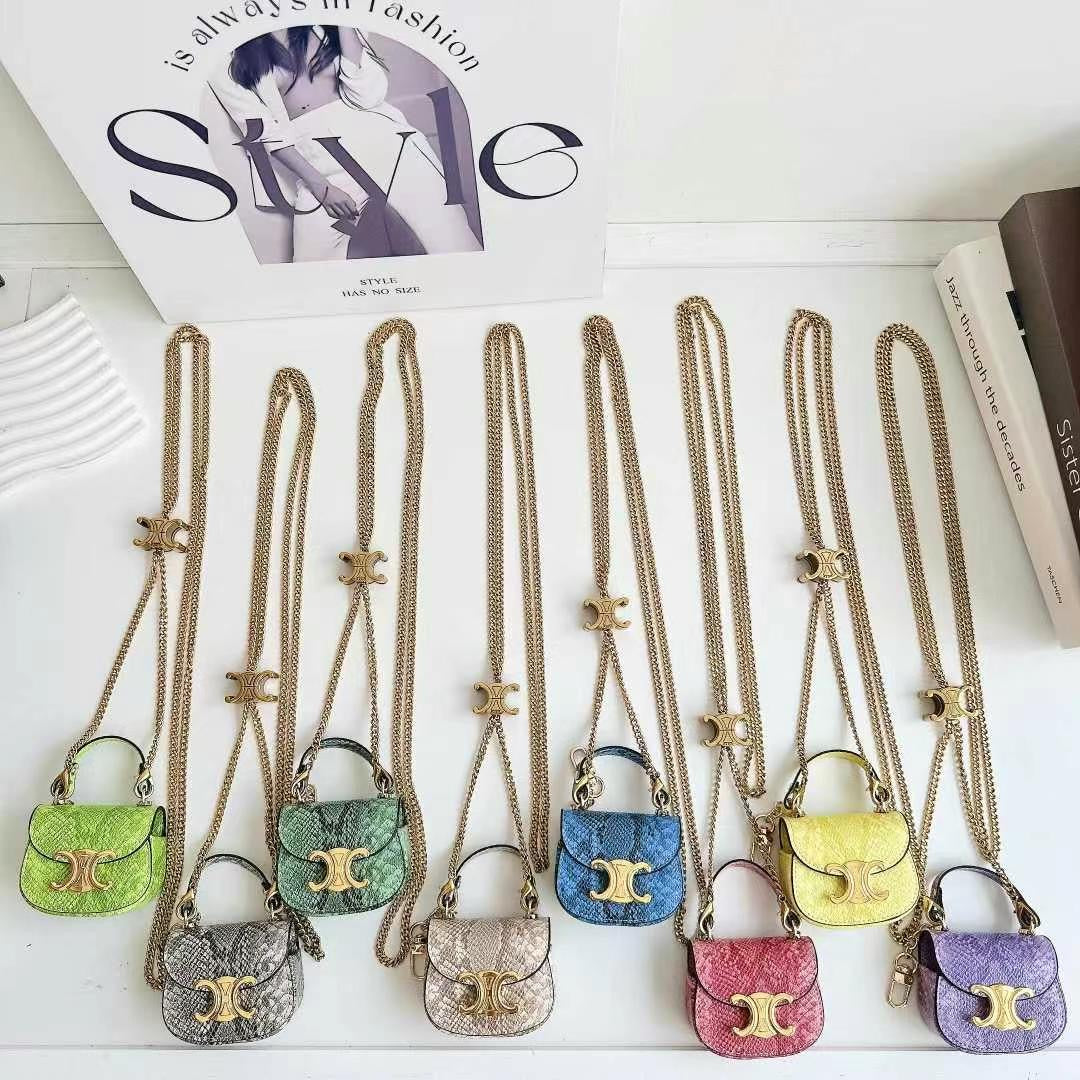 Luxury Branded Leather Mini handbag Airpod case With Gold Chain ...