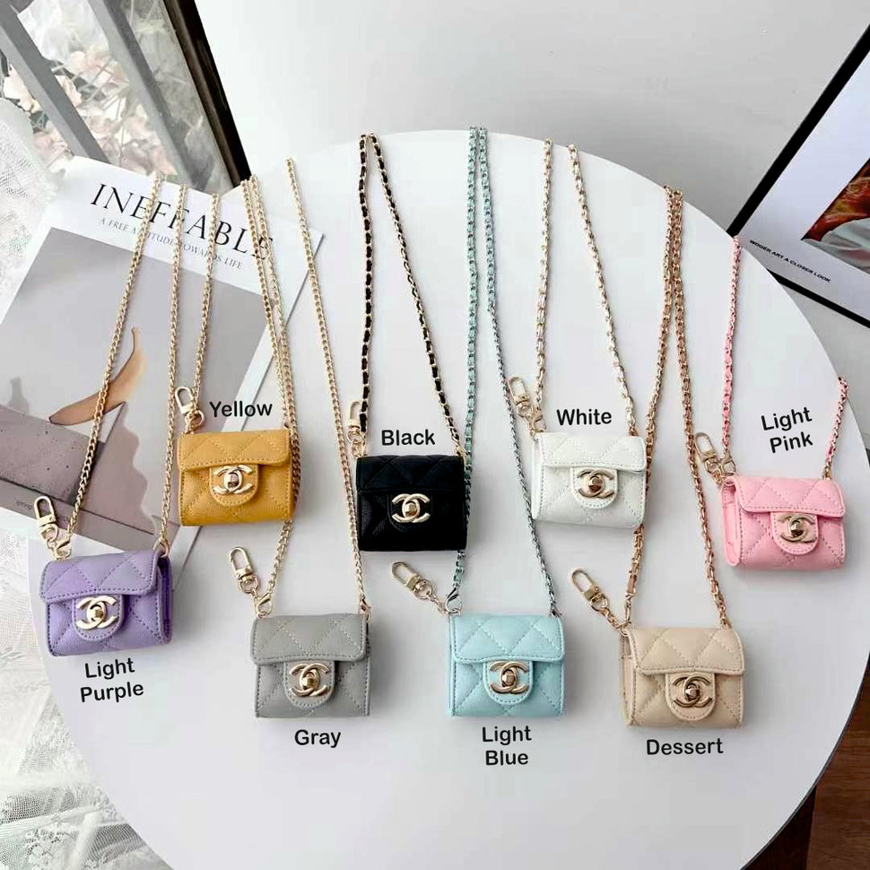 Luxury Branded Quilt Leather Case For Airpod With Chain – Kalakaar Indiaa