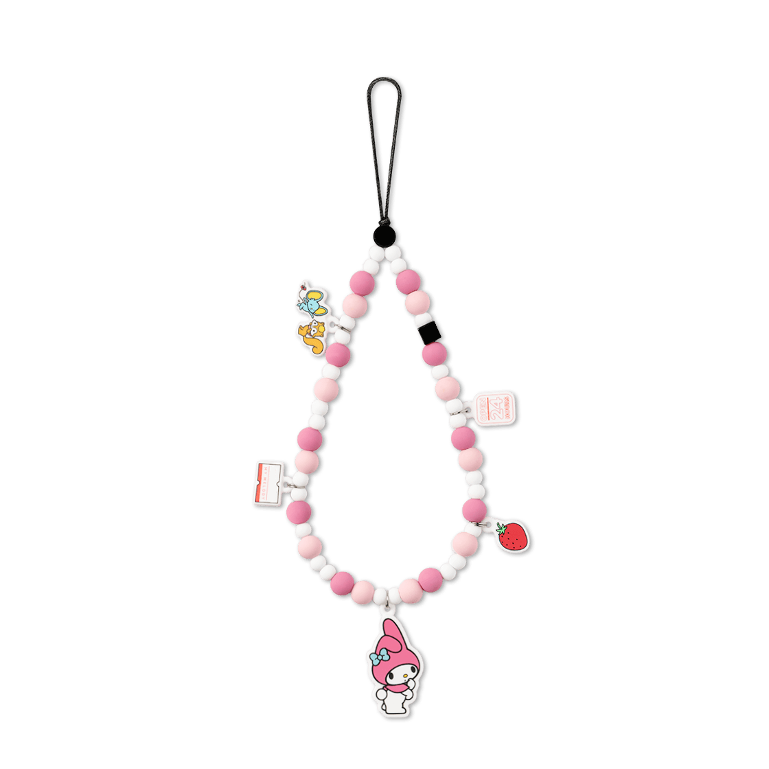 My Melody Konbini Phone Charm – Pink & White Beaded Strap with Cute Ch ...