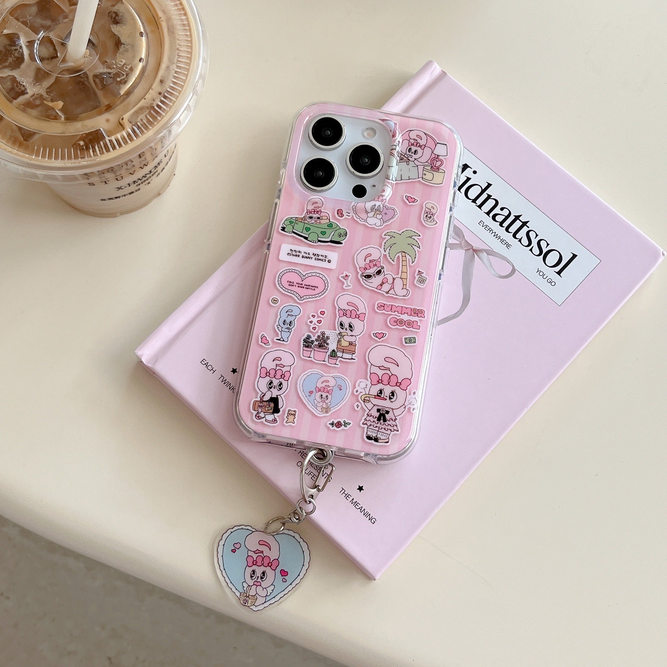 Cute Pink Cartoon iPhone Case with Heart Charm – Soft Protective Cover ...