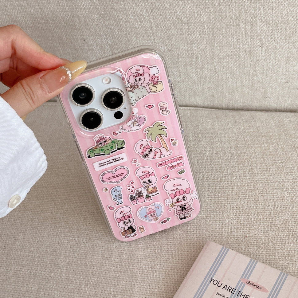 Cute Pink Cartoon iPhone Case with Heart Charm – Soft Protective Cover ...