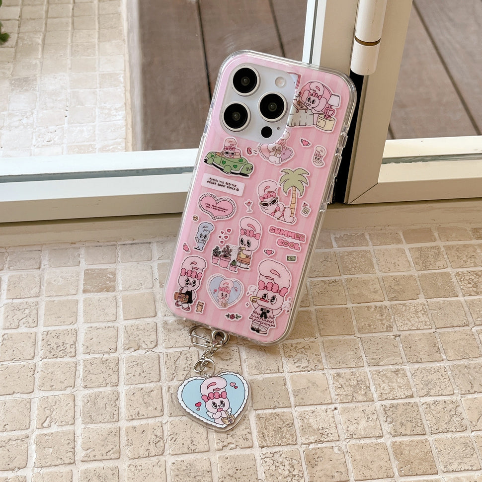 Cute Pink Cartoon iPhone Case with Heart Charm – Soft Protective Cover ...